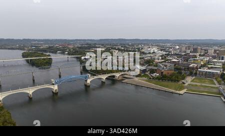 An aerial view of Chattanooga showcases the city's location along the ...