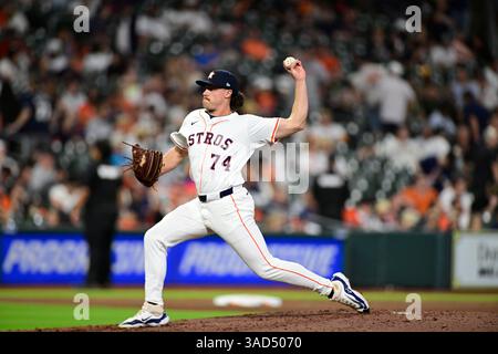 Houston Astros relief pitcher Bryan Abreu reacts as he walked back to ...