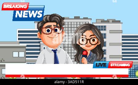 Vector illustration of animated news anchors presenting entertainment ...