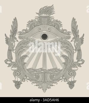 illustration illuminati pyramid with engraving style Stock Vector Image ...