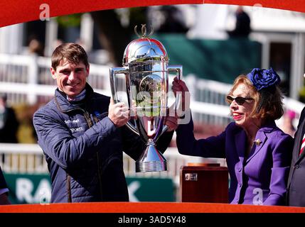 Harry Skelton lifts the David Power Jockeys' Cup, alongside Paddy Power ...