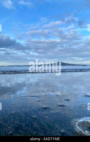 Clear weather over Rangitoto Island, Auckland. Low tide reveals ...