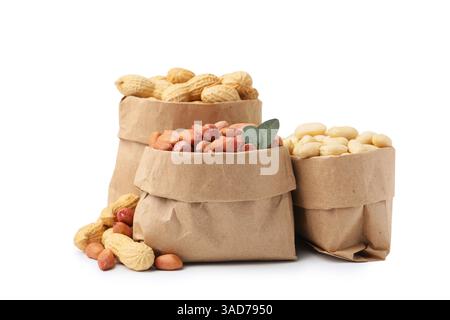 Different peanuts in paper bags isolated on white Stock Photo - Alamy