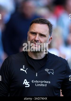 Derby County manager John Eustace after the Sky Bet Championship match ...