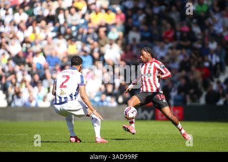 Romaine Mundle of Sunderland on the ball during the Premier League ...