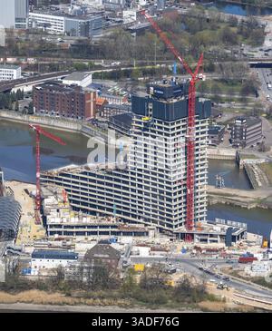 Aerial view of the Elbtower, house, new building, construction site ...