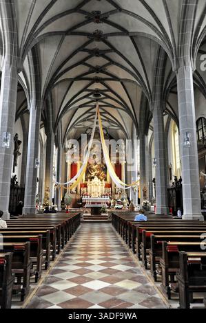 Interior view of the late Gothic collegiate church in Wertheim, Main ...