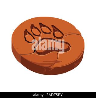 Wolf footprint in brown soil. Cartoon illustration of a wild animal's ...
