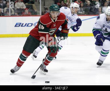 Minnesota Wild defenseman Jared Spurgeon controls the puck against the ...