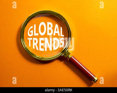 Global Trends symbol. Magnifying glass with words Global Trends ...
