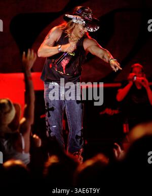 Poison singer Bret Michaels performs at the finish line of the Zappos ...