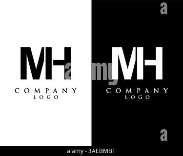 white blue alphabet letter mh m h logo combination design on black ...
