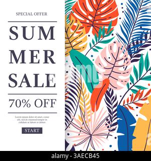 Set of sale banner with exotic jungle plant, tropical exotic palm ...