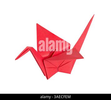 Red paper crane origami isolated on a blank grey background Stock Photo ...