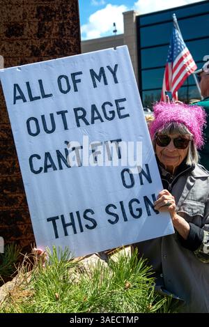 A "Hands Off " protest held in downtown Montrose, Colorado Stock Photo ...