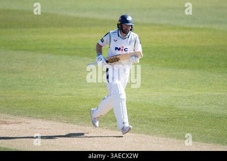 Southampton, UK, 06 April 2025. Adam Lyth of Yorkshire celebrates ...