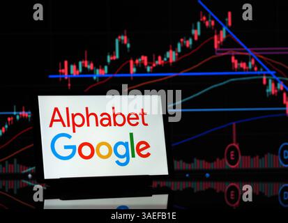In this photo illustration, the Alphabet Inc. logo seen displayed on a ...