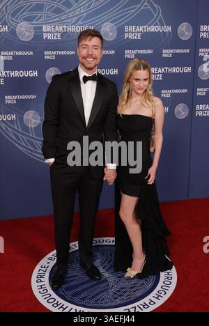 Thea Booysen and MrBeast attend the 2025 MTV Video Music Awards at UBS ...