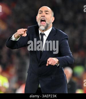 Rome, Italy. 6th Apr, 2025. Eldor Shomurodov of Roma celebrates after ...