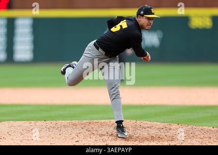 April 6, 2025: Mizzou pitcher Victor Christal (26) finishes up his ...