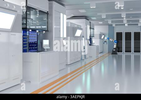 3d rendering white futuristic semiconductor manufacturing factory or ...