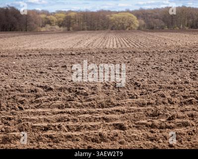 Delingsdorf, Germany. 06th Apr, 2025. View of a freshly plowed field ...