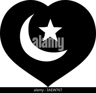 crescent star inside heart shape hand drawn color vector illustration ...