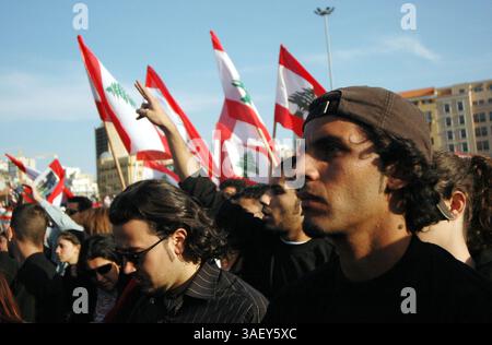 Mar 26, 2005; Beirut, LEBANON; Hundreds of Lebanese people demonstrate ...
