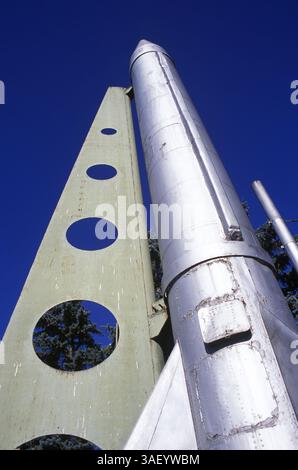 An old Soviet era rocket on display outside the military draft office ...