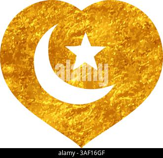 Crescent star inside heart shape drawing in gold color style Stock ...