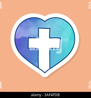 Christian cross inside heart shape drawing in gold color style Stock ...
