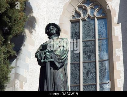 The statue of Ulrich Zwingli in the beautiful city of Zurich in ...