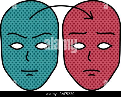 deep fake face swap halftone hand drawn color vector illustration Stock ...