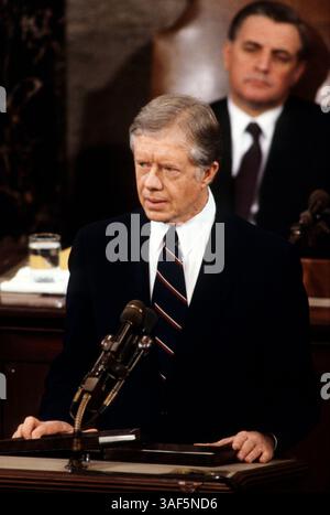 Jan 23, 1980; Washington, DC, USA; President JIMMY CARTER delivering ...