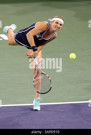 18 March, 2015 : Serena Williams serves against Timea Bacsinszky of ...