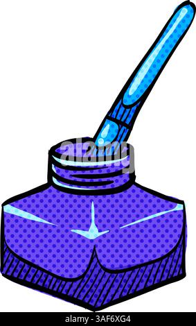 Hand drawn Ink pot icon with brush vector illustration Stock Vector ...