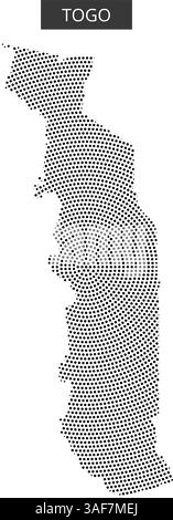 A dotted representation showcases the unique shape and borders of Togo ...