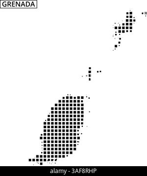 Detailed outline of Grenada highlighting its geography and surrounding islands using a grid ...