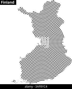 A detailed map outline of Finland is presented in a dotted monochrome ...
