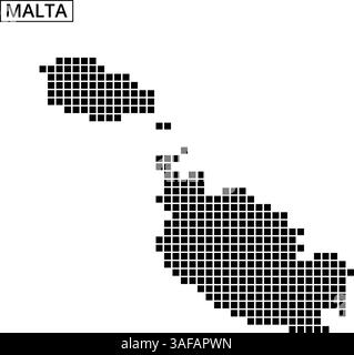 Malta detailed silhouette map, dotted pattern and slanted parallel ...