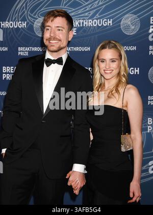 Thea Booysen and MrBeast attend the 2025 MTV Video Music Awards at UBS ...