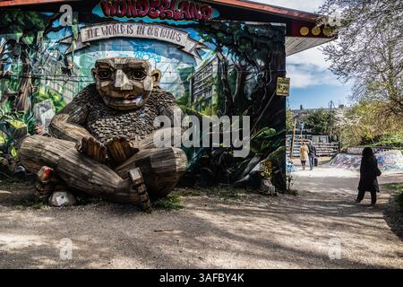 A giant wooden troll sculpture Green George made by Thomas Dambo placed ...