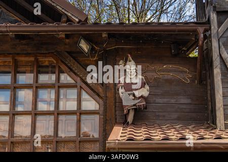 Bran Romania . Various handmade scary masks on the souvenir market at ...