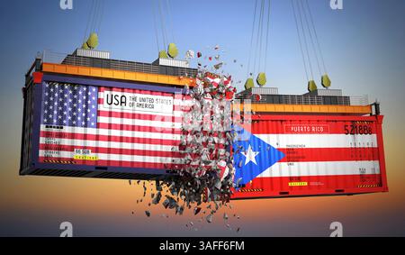 Shipping containers with flags of Puerto Rico and USA - 3D illustration ...