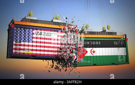 Shipping containers with flags of Western Sahara and USA - 3D ...