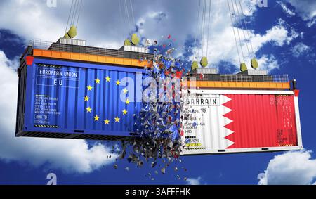 Shipping containers with flags of Bahrain and European Union - 3D ...