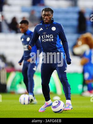 Leicester City's Jeremy Monga warming up before the Premier League ...