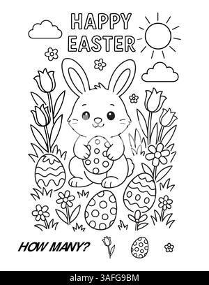 Easter bunny color and count page for elementary school kids, printable ...