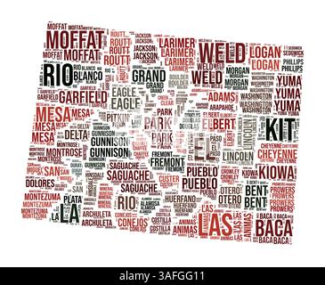 Colorado county word cloud. State shape design. Colorado colored ...