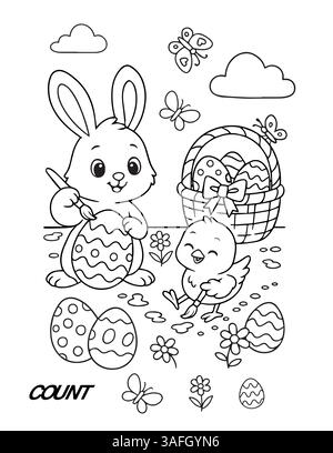 Easter bunny color and count page for elementary school kids, printable ...